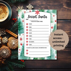 Secret Santa Gift Exchange Form - for Coworkers, Office, Family, or ...