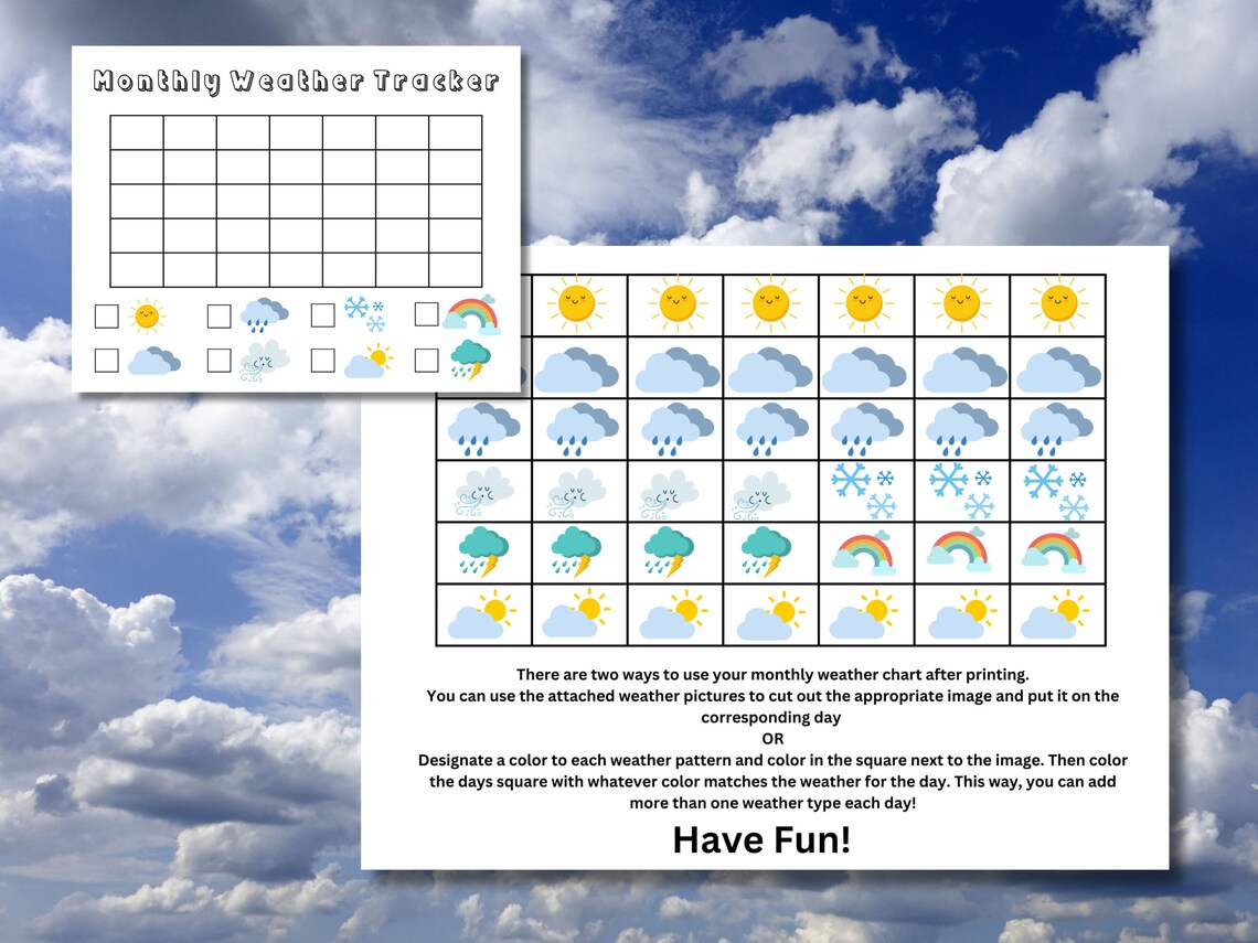 Classroom Weather Tracker Monthly Printable Weather Calendar Tracker ...