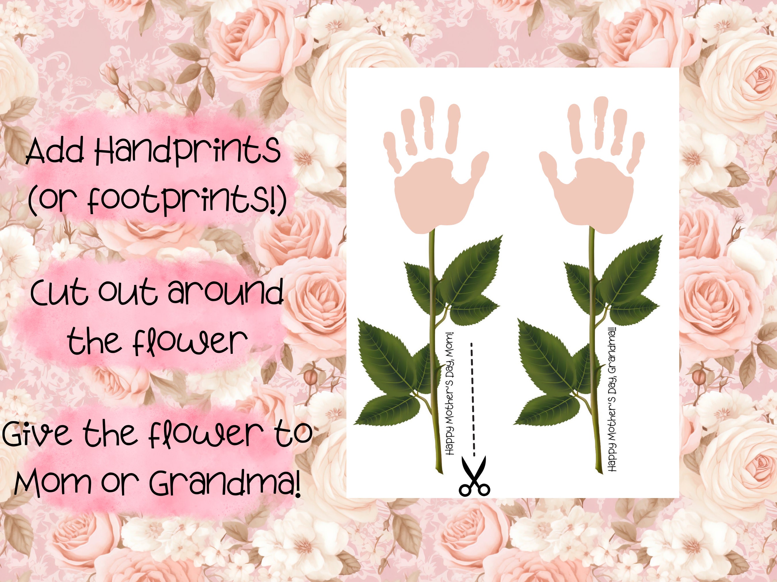 Mother's Day Handprint Craft Flower Gift for Mom or Grandma | Printable ...