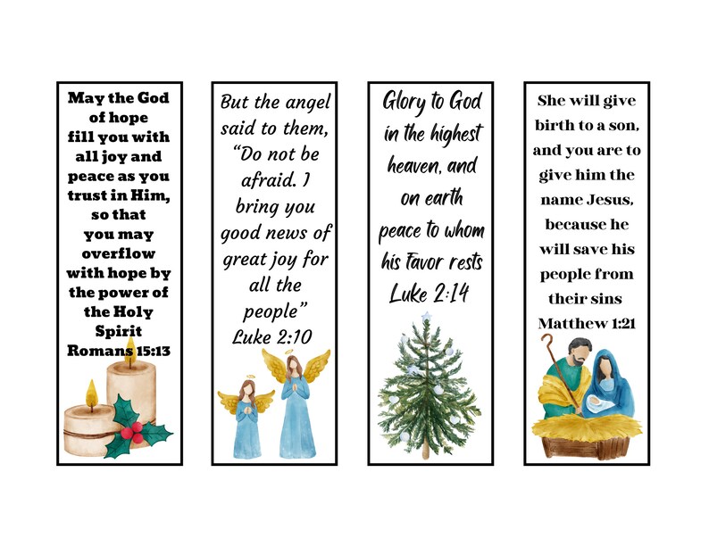Christmas Bookmarks With Bible Verses - Christian Scripture Set of 4 ...