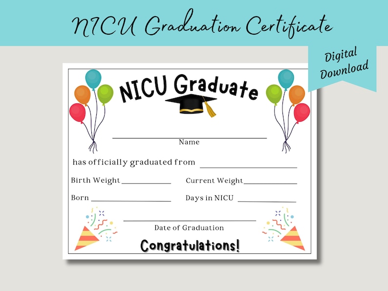 Preemie NICU Baby Graduation Certificate for NICU Parents | Boy or Girl ...