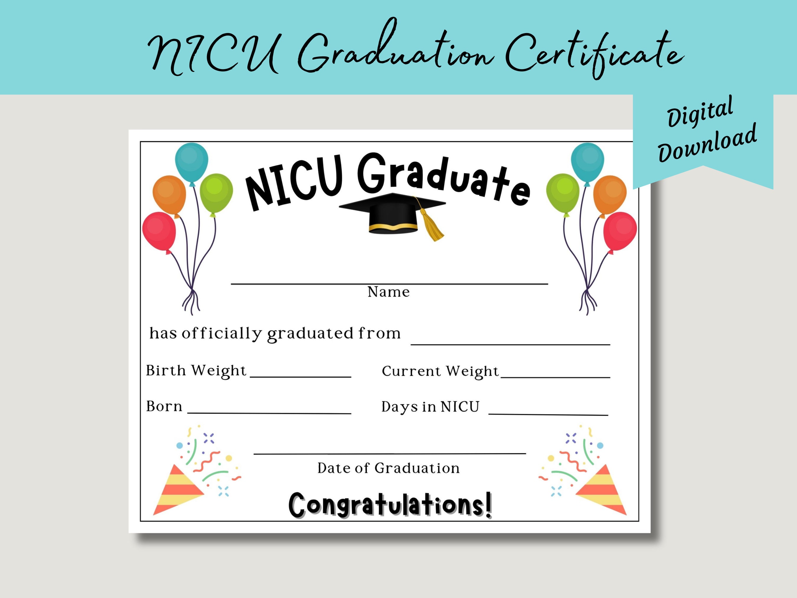 Preemie NICU Baby Graduation Certificate for NICU Parents Boy or Girl ...