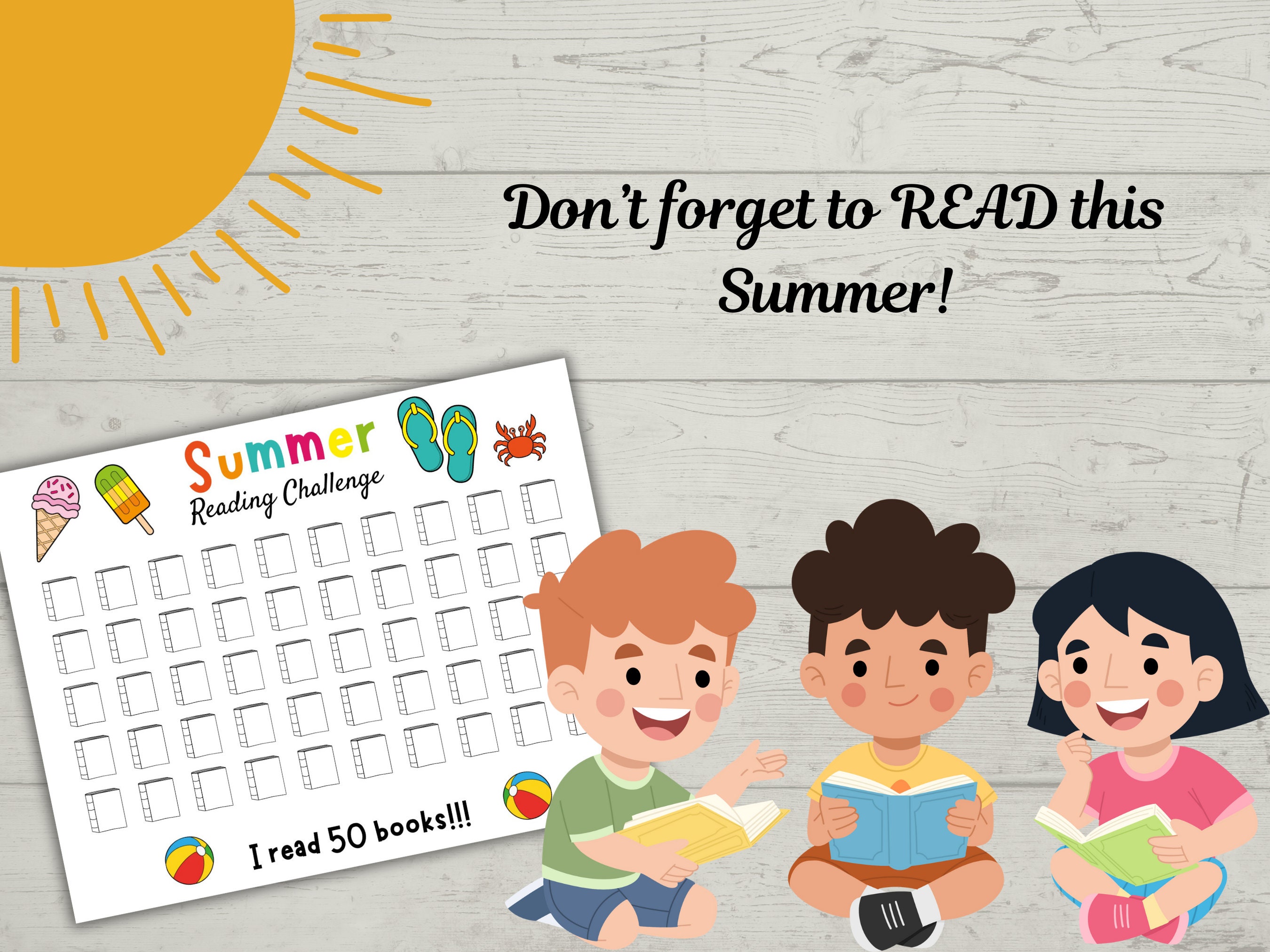 Summer Reading Challenge Printable for Kids and Adults, Summer Book ...