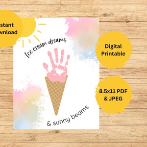 Kids Summer Ice Cream Handprint Craft Printable - End of School Year ...