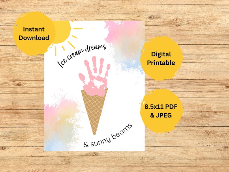 Kids Summer Ice Cream Handprint Craft Printable End of School Year Art ...