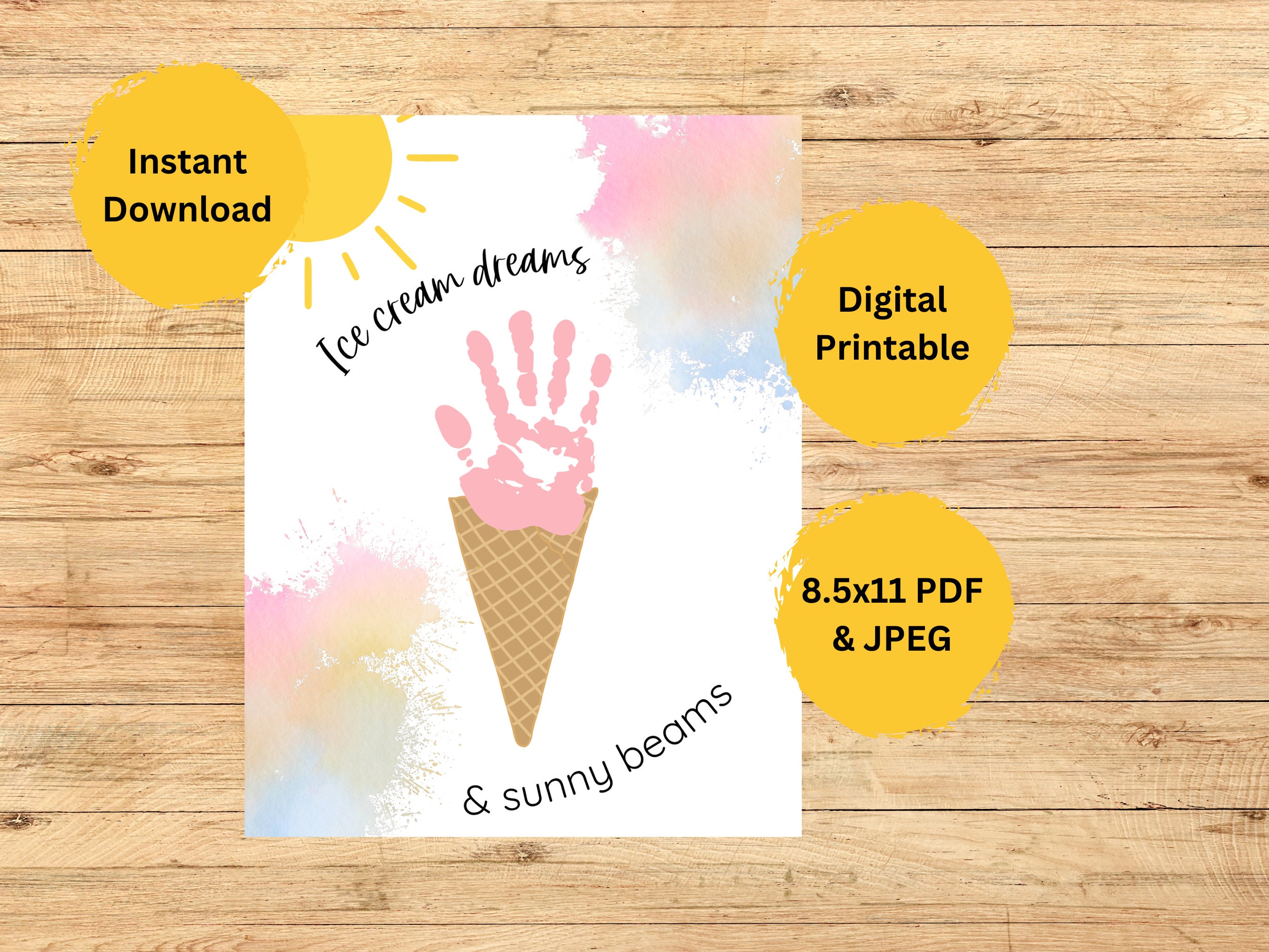 Kids Summer Ice Cream Handprint Craft Printable End of School Year Art ...