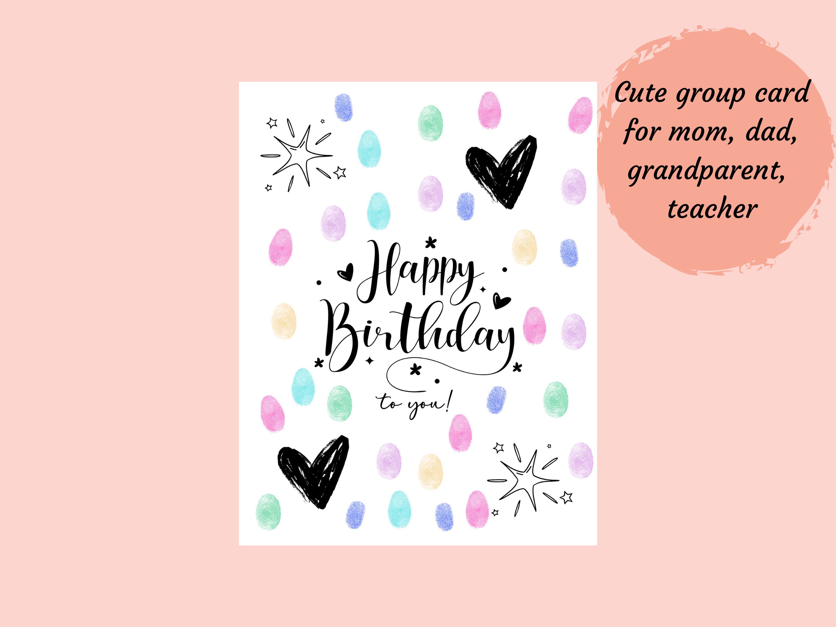 Happy Birthday Group Fingerprint Card | Gift for Student Teacher or ...