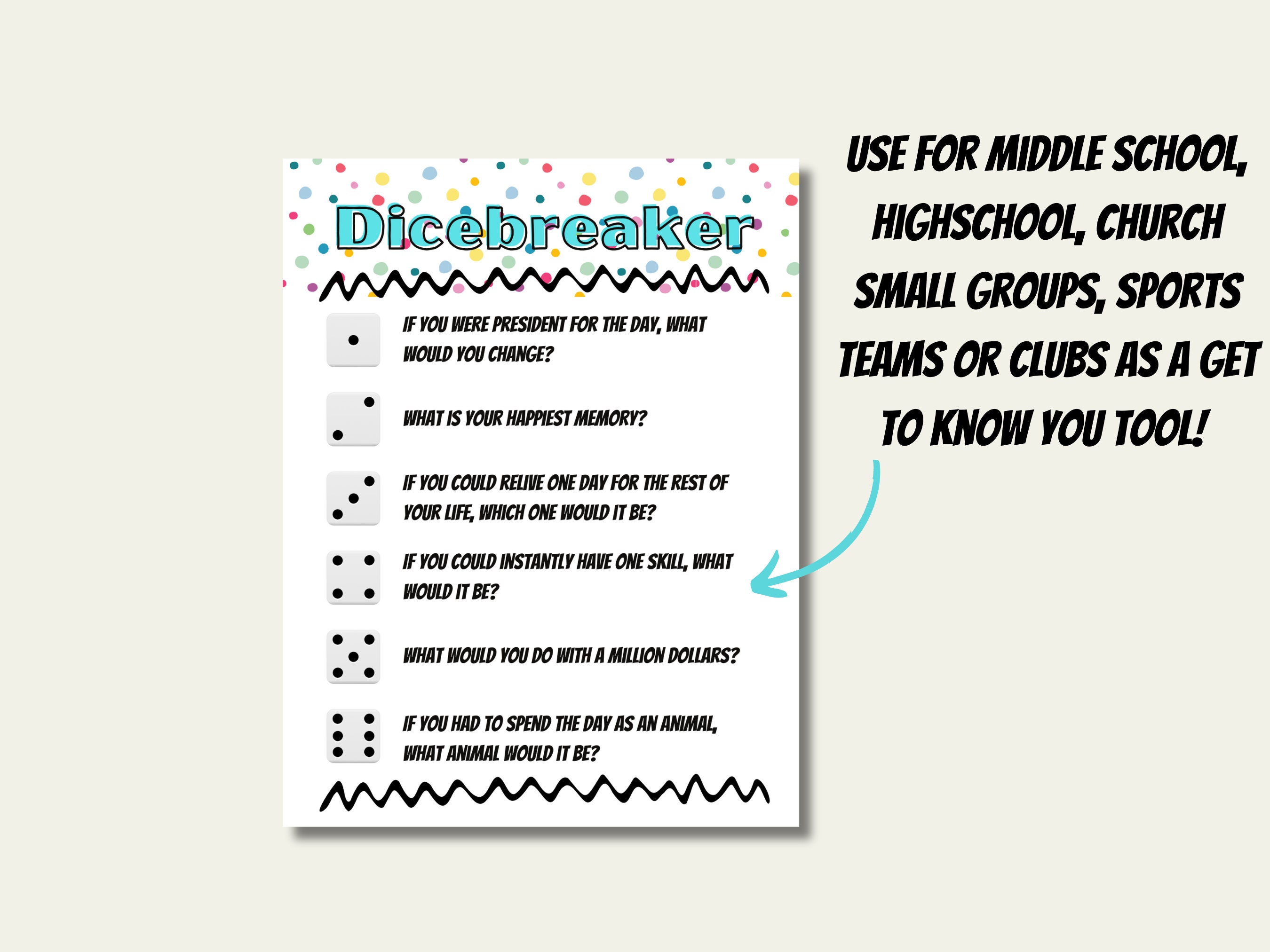 Ice Breaker Game Printable Youth Group Classroom Dicebreaker Activity ...