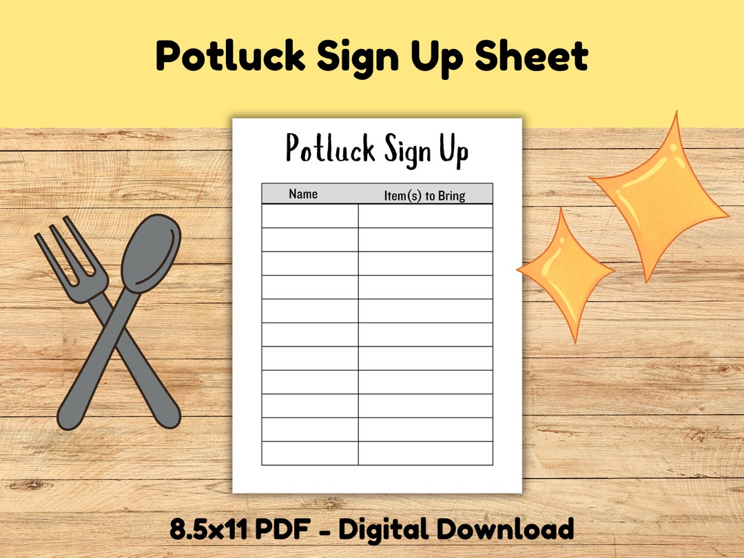 Minimalist Potluck Signup Sheet Printable for Office Group Party ...