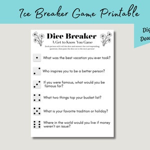 Ice Breaker Group Game Printable Gathering Dicebreaker Activity Mixer ...