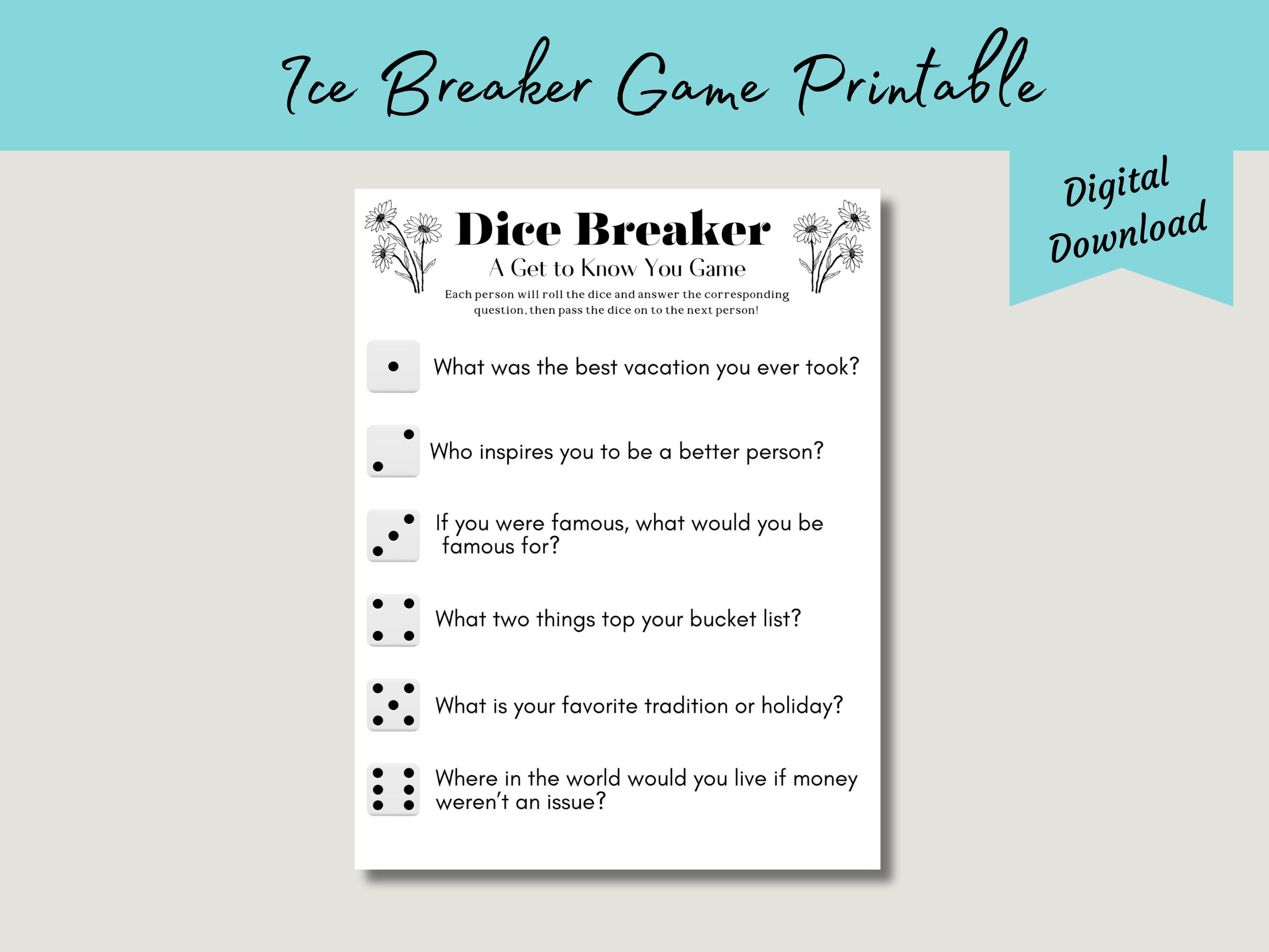Ice Breaker Group Game Printable Gathering Dicebreaker Activity Mixer ...