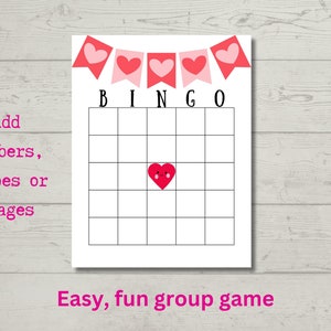 Valentine's Day Printable Bingo Blank Valentine Game Dinner Group ...