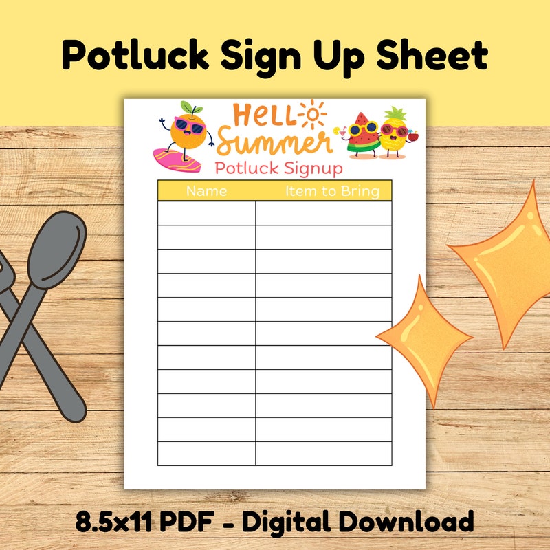Cookout Sign up Sheet - Etsy