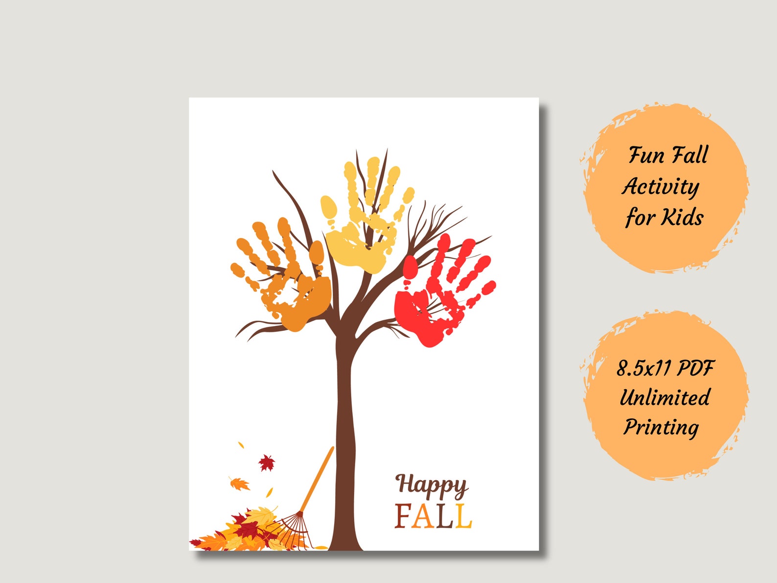 Kids Fall Tree Leaves Handprint Craft Printable, Daycare or Preschool ...