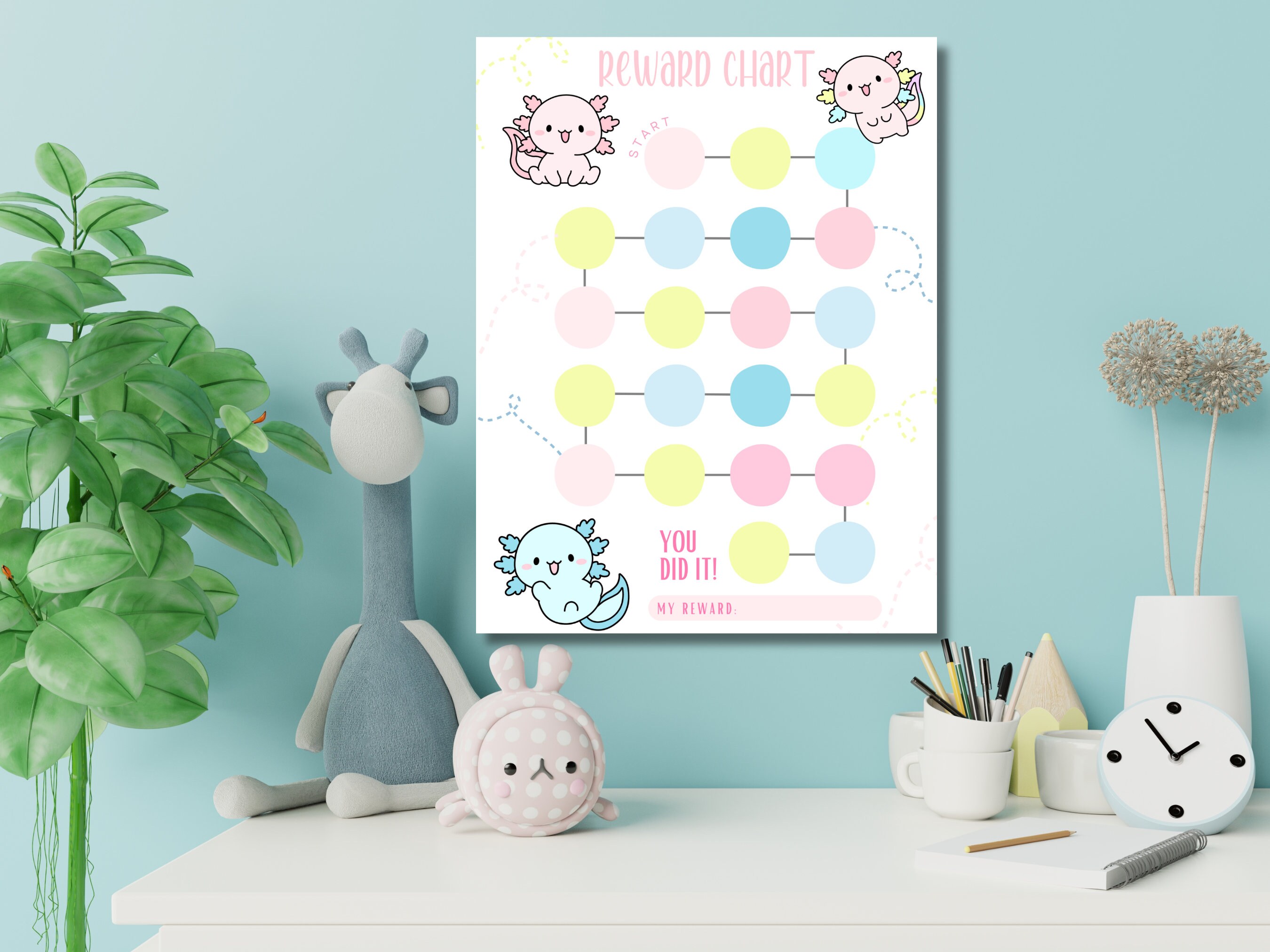 Kids Axolotl Reward Chart Printable Tracker, Stay in Bed Daily Reward ...
