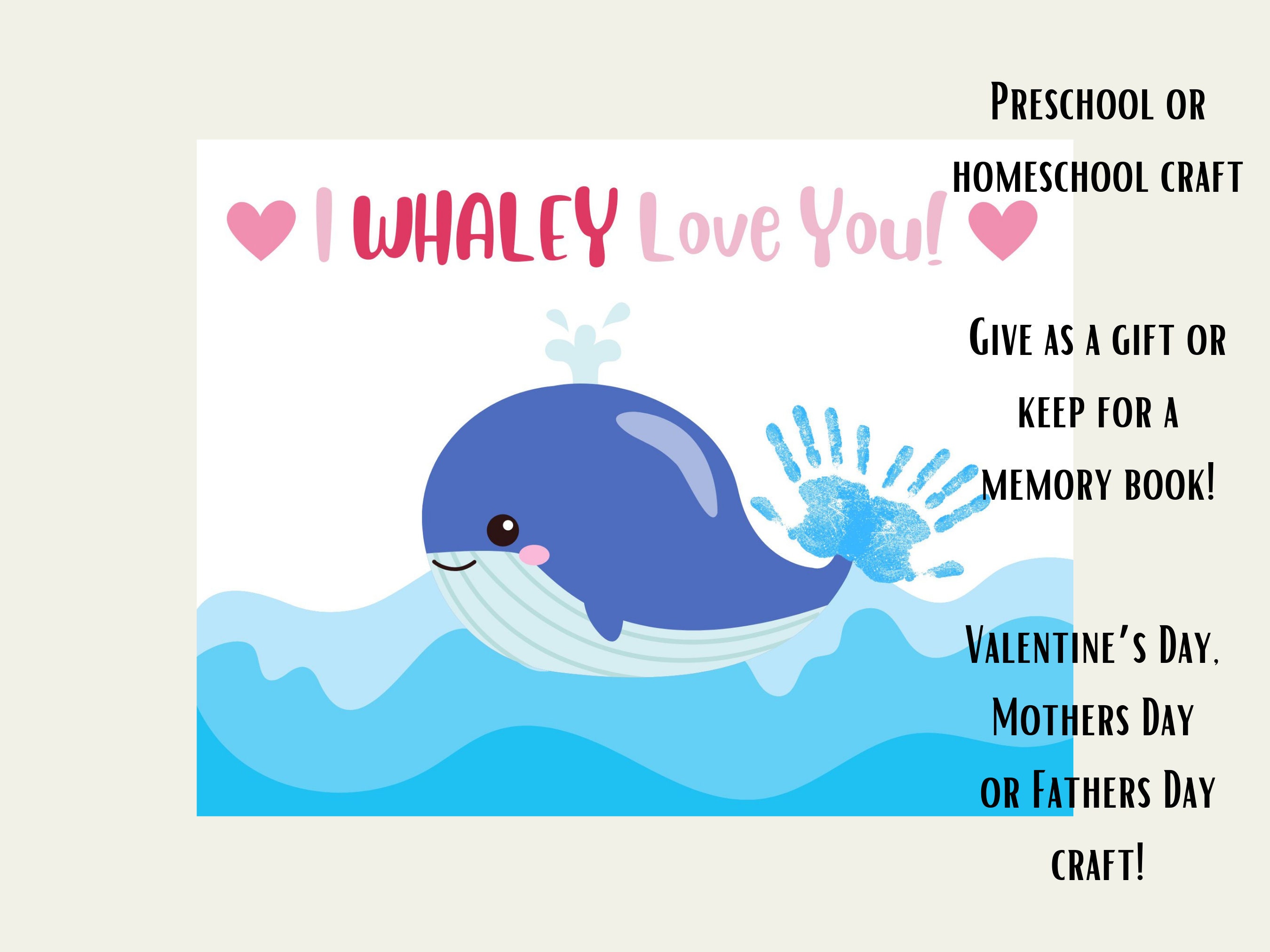 Kids Handprint Craft Printable I Whaley Love You Activity for Babies ...