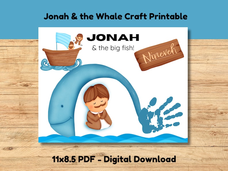 Jonah & Whale Handprint Craft: Church Sunday School Activity (digital ...