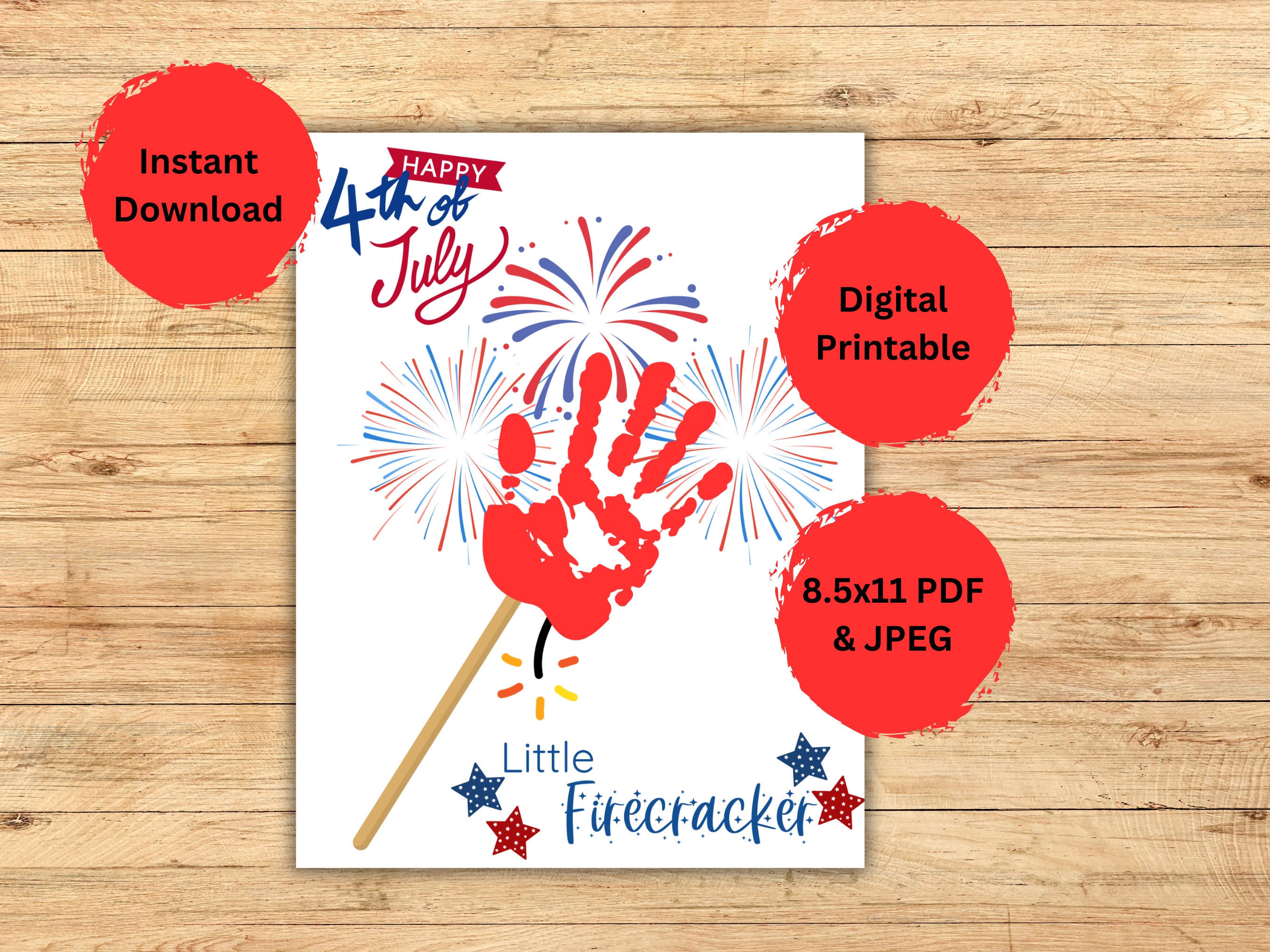 Kids Fourth of July Handprint Craft Printable Activity, Firework Art ...