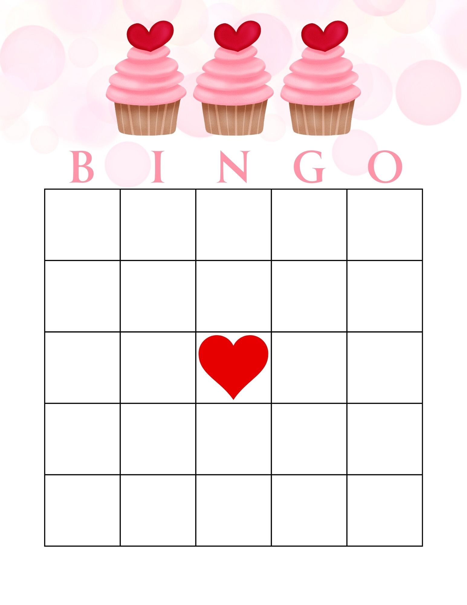 Valentine Bingo Game Printable Blank Cupcake Simple Classroom Activity ...
