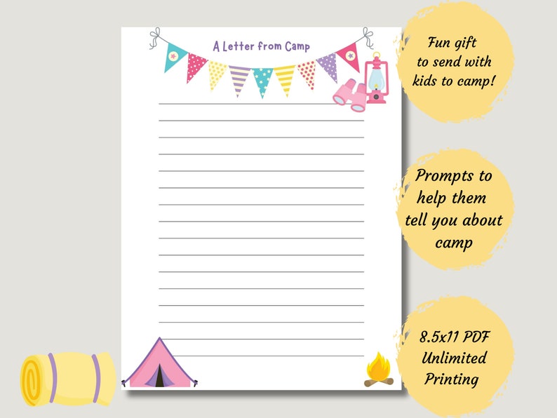 Kids Summer Camp Letter Printable - Girls Camp Note Printable Letter ...