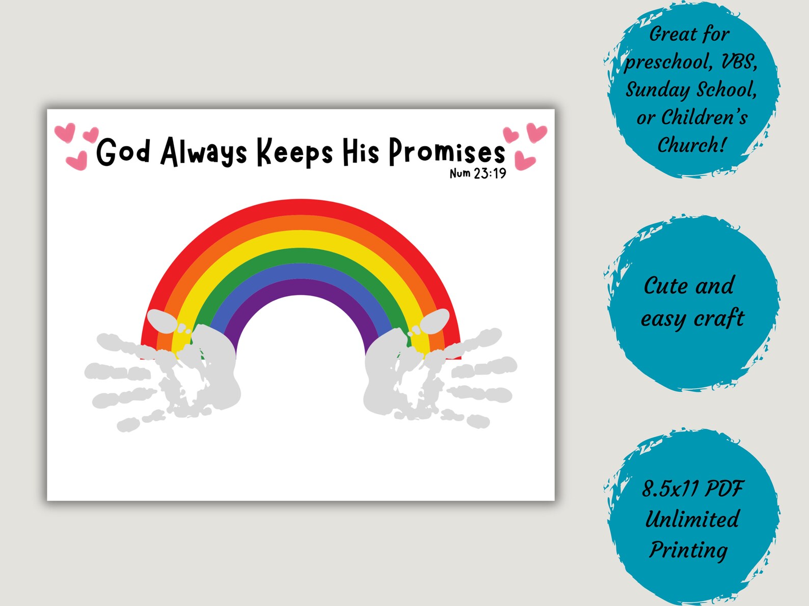 Rainbow Handprint Craft, God Keeps His Promises, Sunday School (digital ...