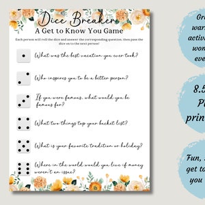 Ice Breaker Dice Game Printable: Get to Know You Activity (digital ...