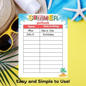 Summer Potluck Signup Sheet Printable for Office Group Party | Summer ...