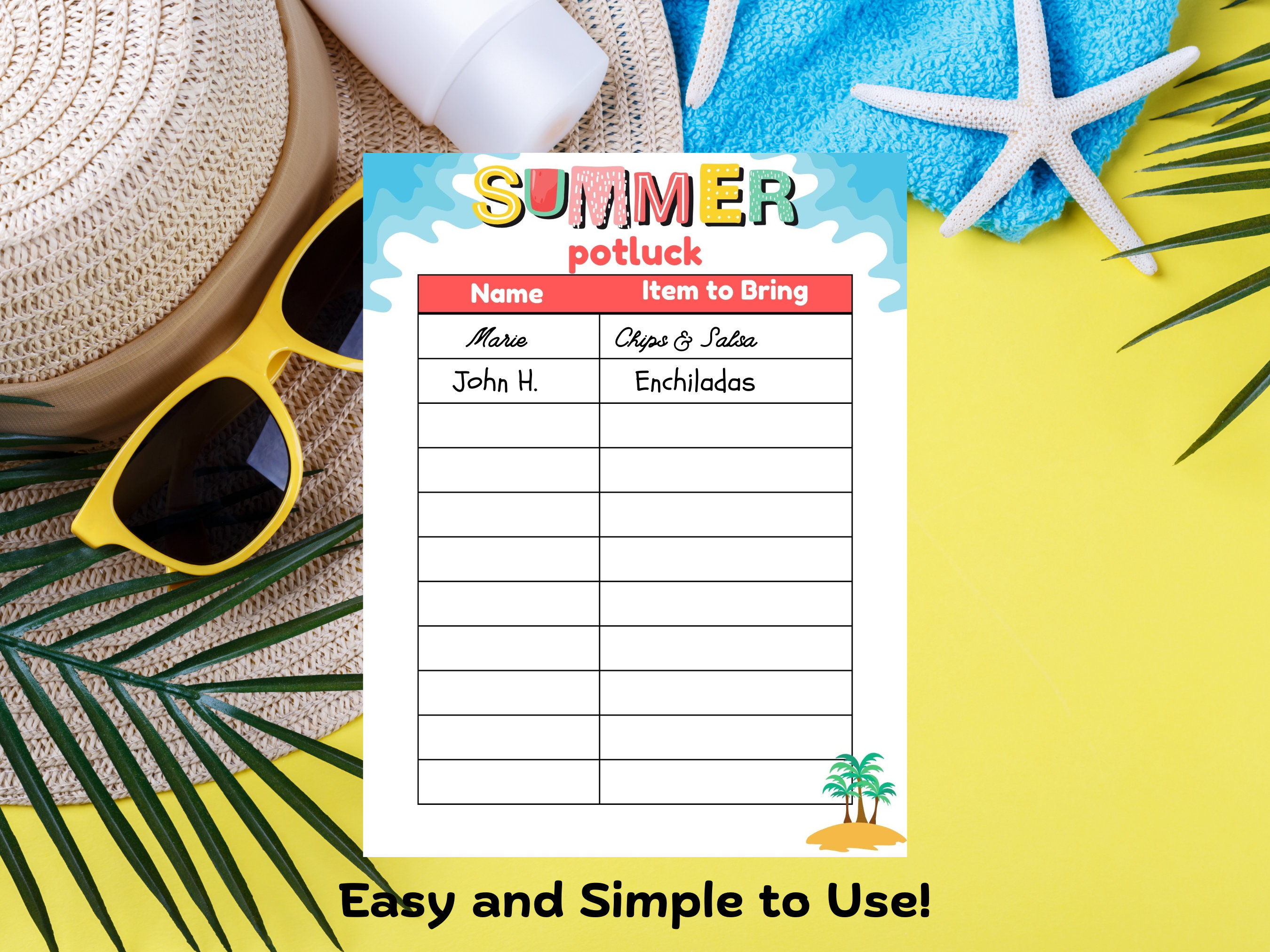 Summer Potluck Signup Sheet Printable for Office Group Party | Summer ...