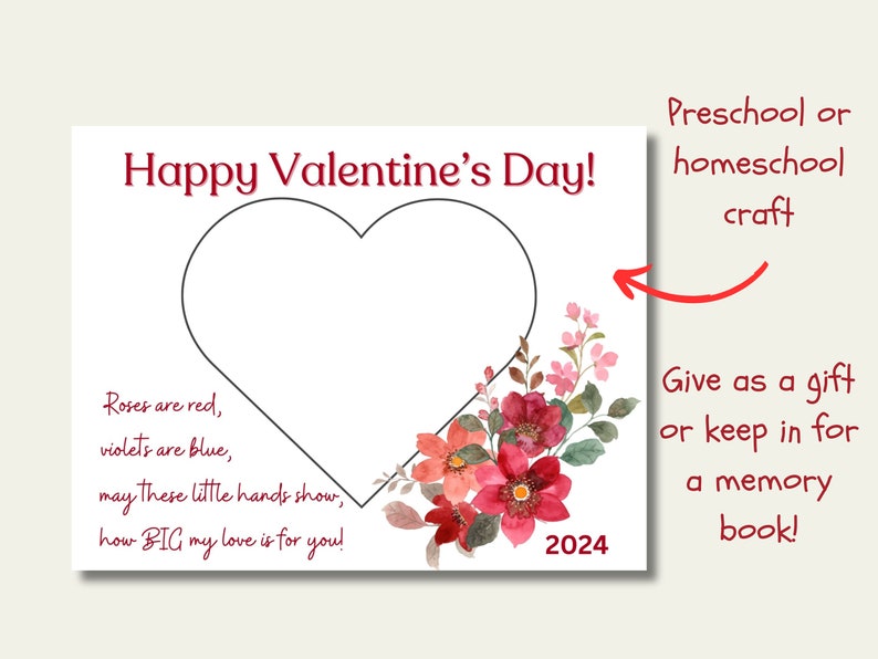 Valentine's Day Handprint Craft Printable Parent Grandparent Gift Baby ...