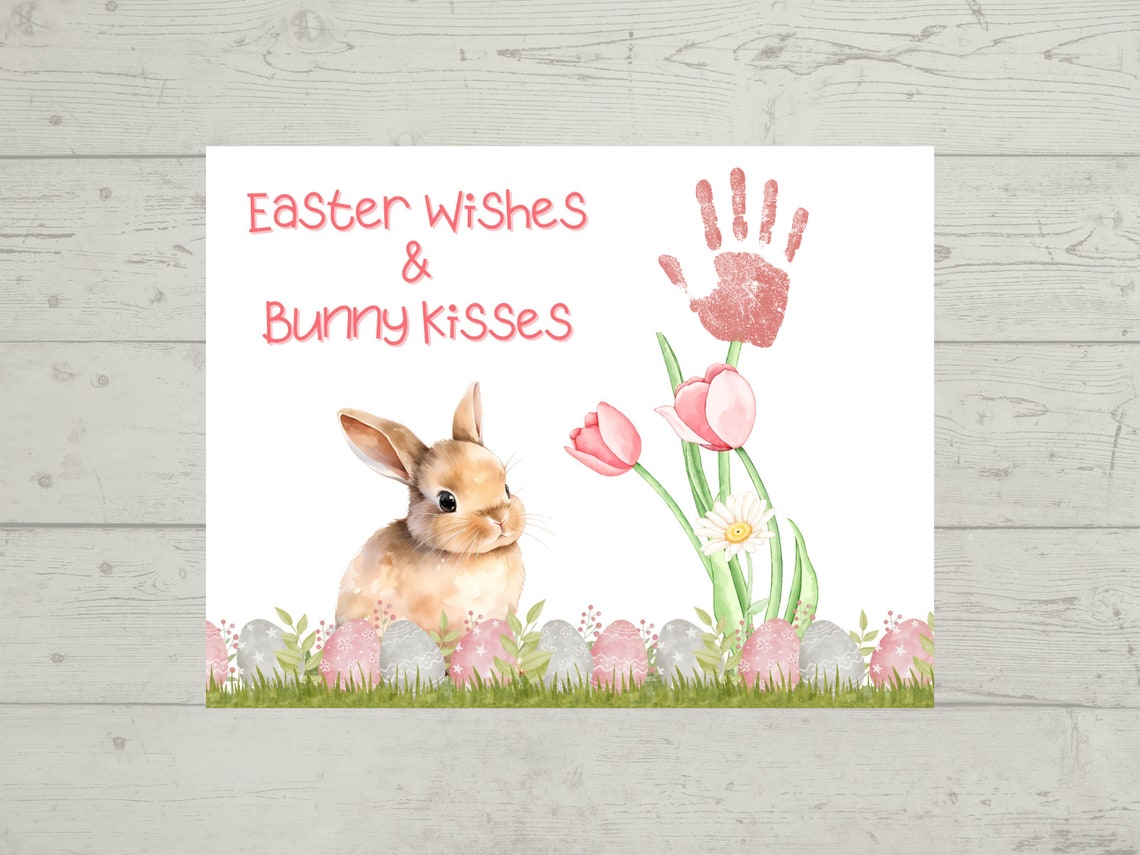 Kids Easter Bunny Handprint Craft Activity Printable Easter Craft Card ...