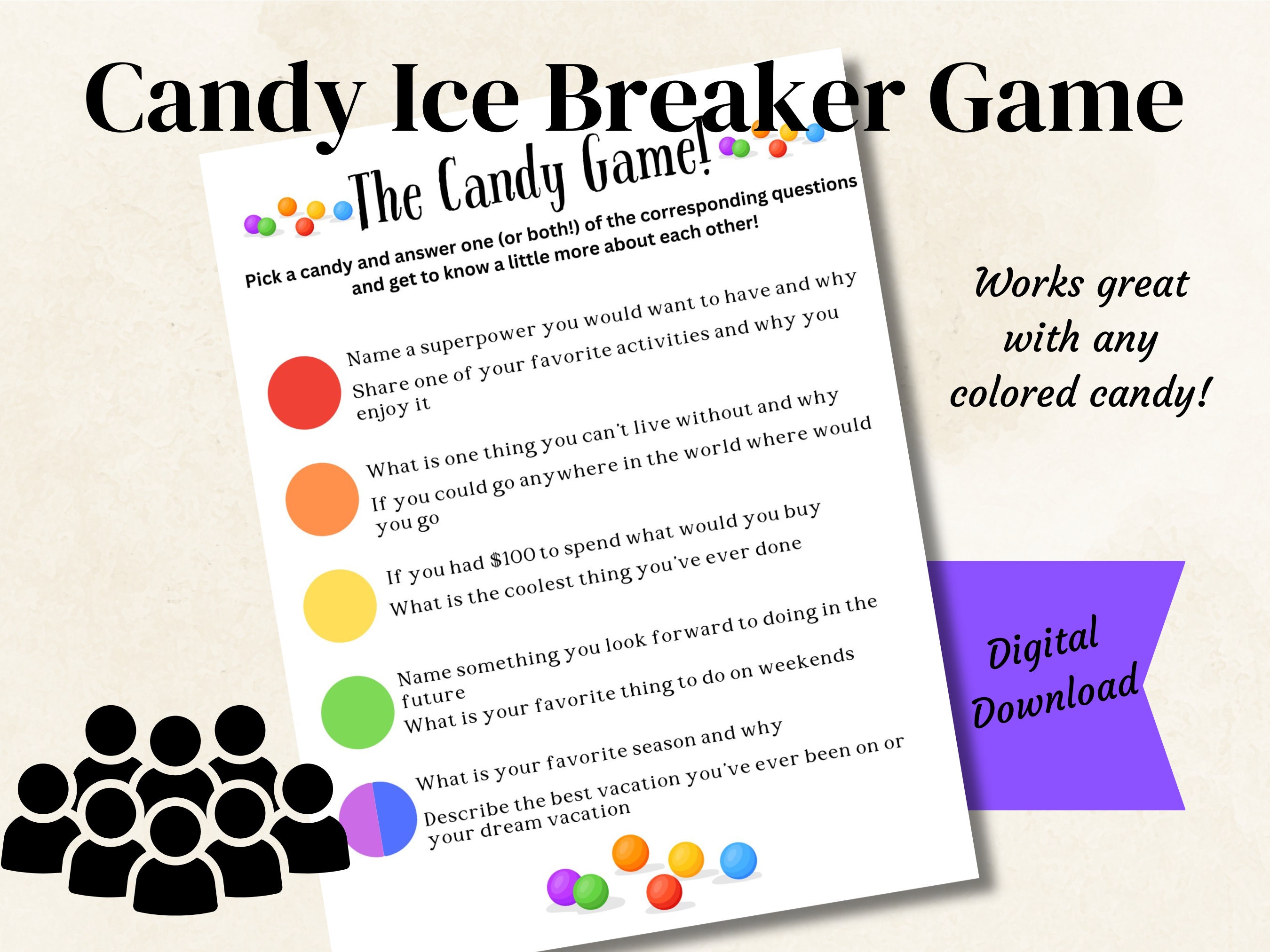 Group Ice Breaker Candy Game Printable Teen Adult Icebreaker Classroom ...