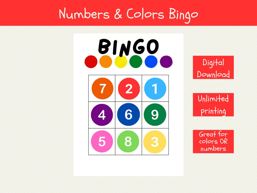 Preschool Game Printable for Learning Numbers and Color Bingo Game ...