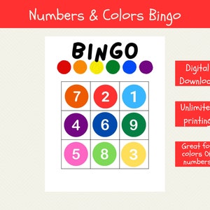 Preschool Bingo Game Printable Colors & Numbers (digital Download PDF ...