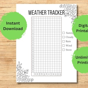 Daily Weather Tracker Chart Printable | New Year Weather Graph Weekly ...