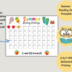 Summer Reading Challenge Printable for Kids and Adults, Summer Book ...