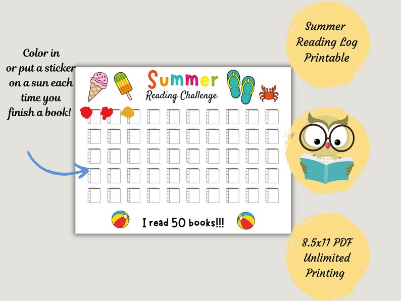 Summer Reading Challenge Printable for Kids and Adults, Summer Book ...
