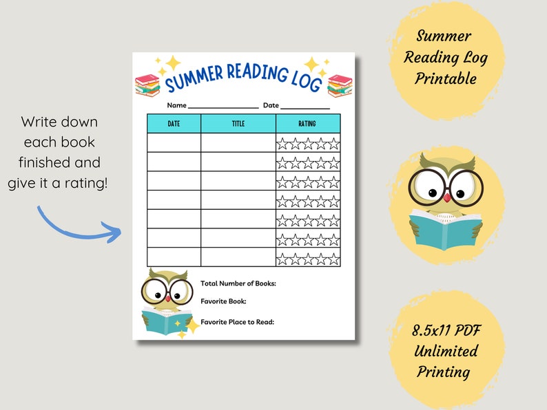 Summer Reading Log Tracker Printable for Kids and Adults, Summer Book ...