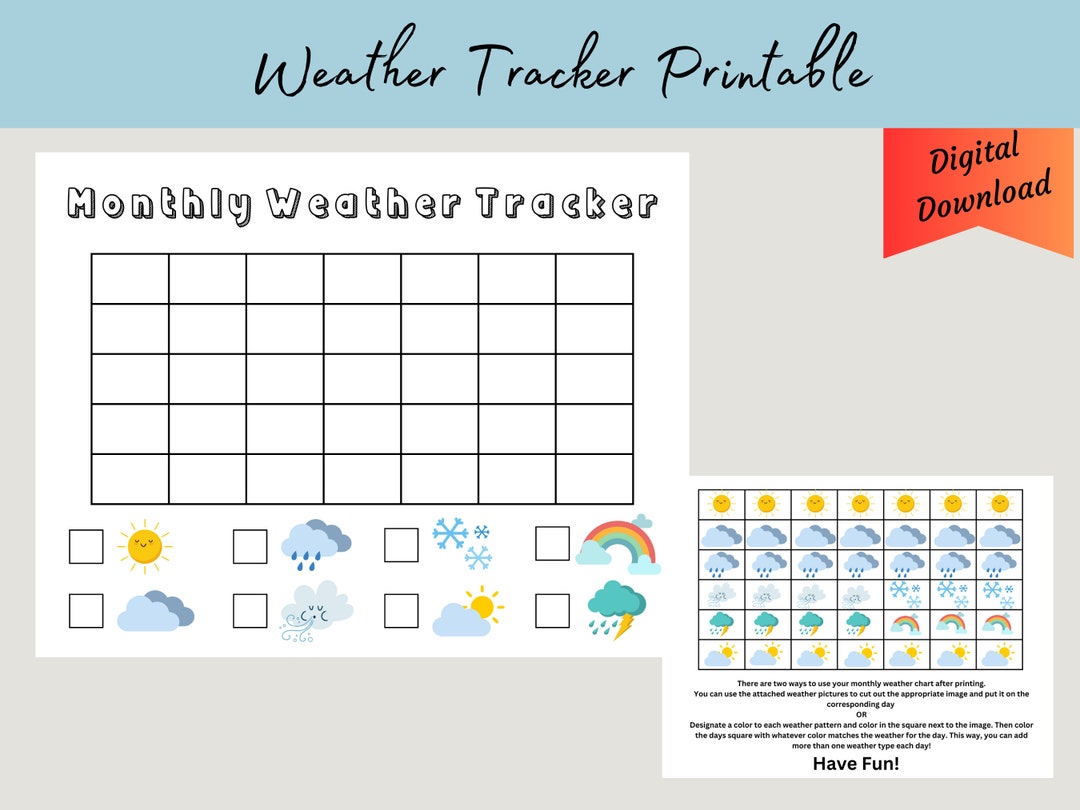Classroom Weather Tracker Monthly Printable Weather Calendar Tracker ...