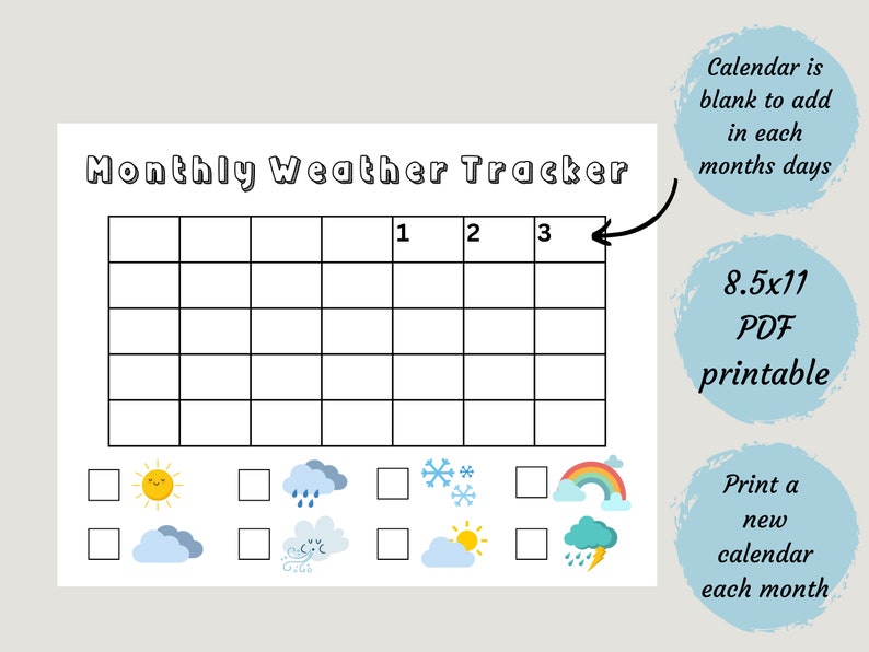 Classroom Weather Tracker Monthly Printable Weather Calendar Tracker ...