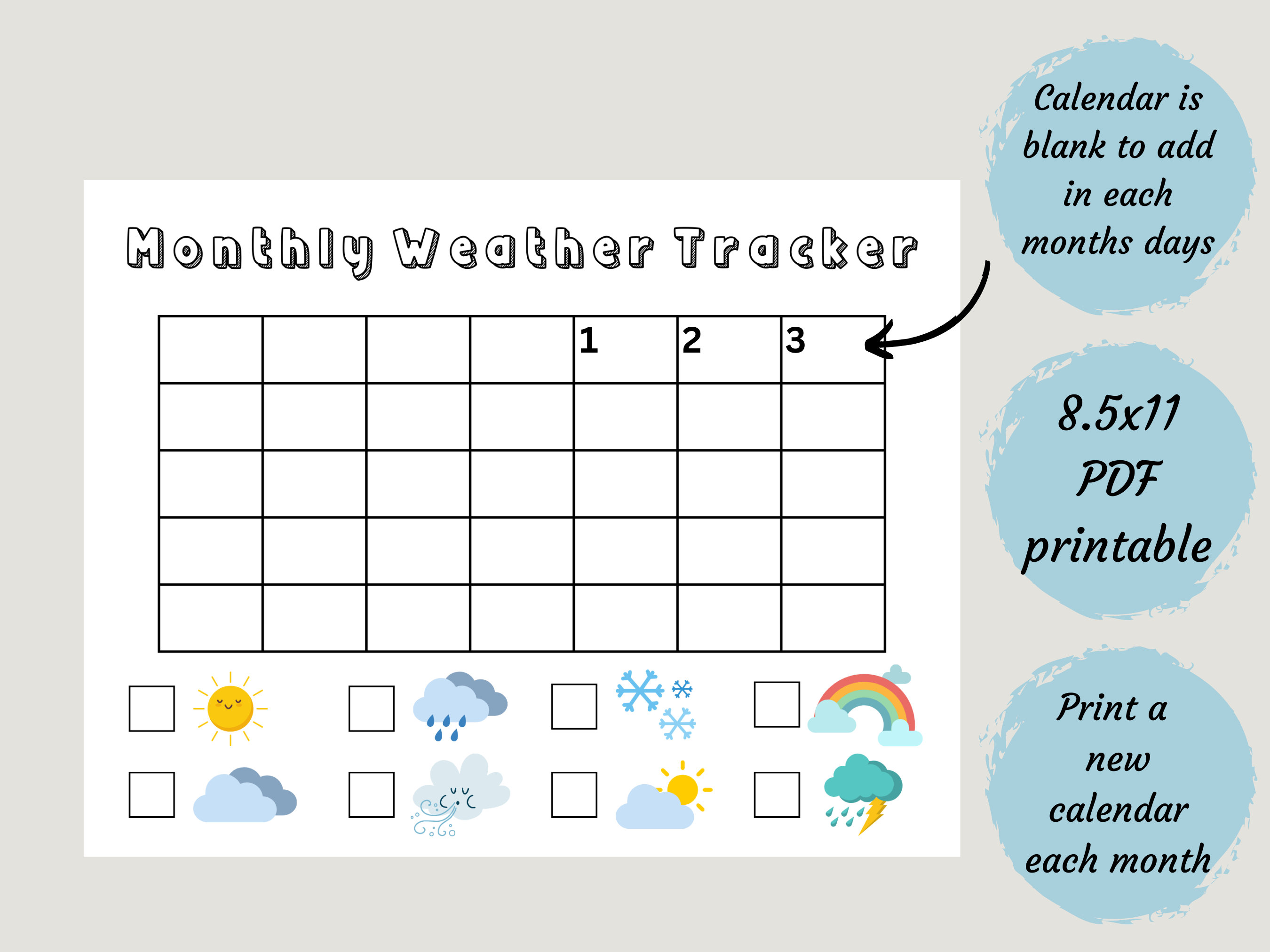 Printable Weather Calendar