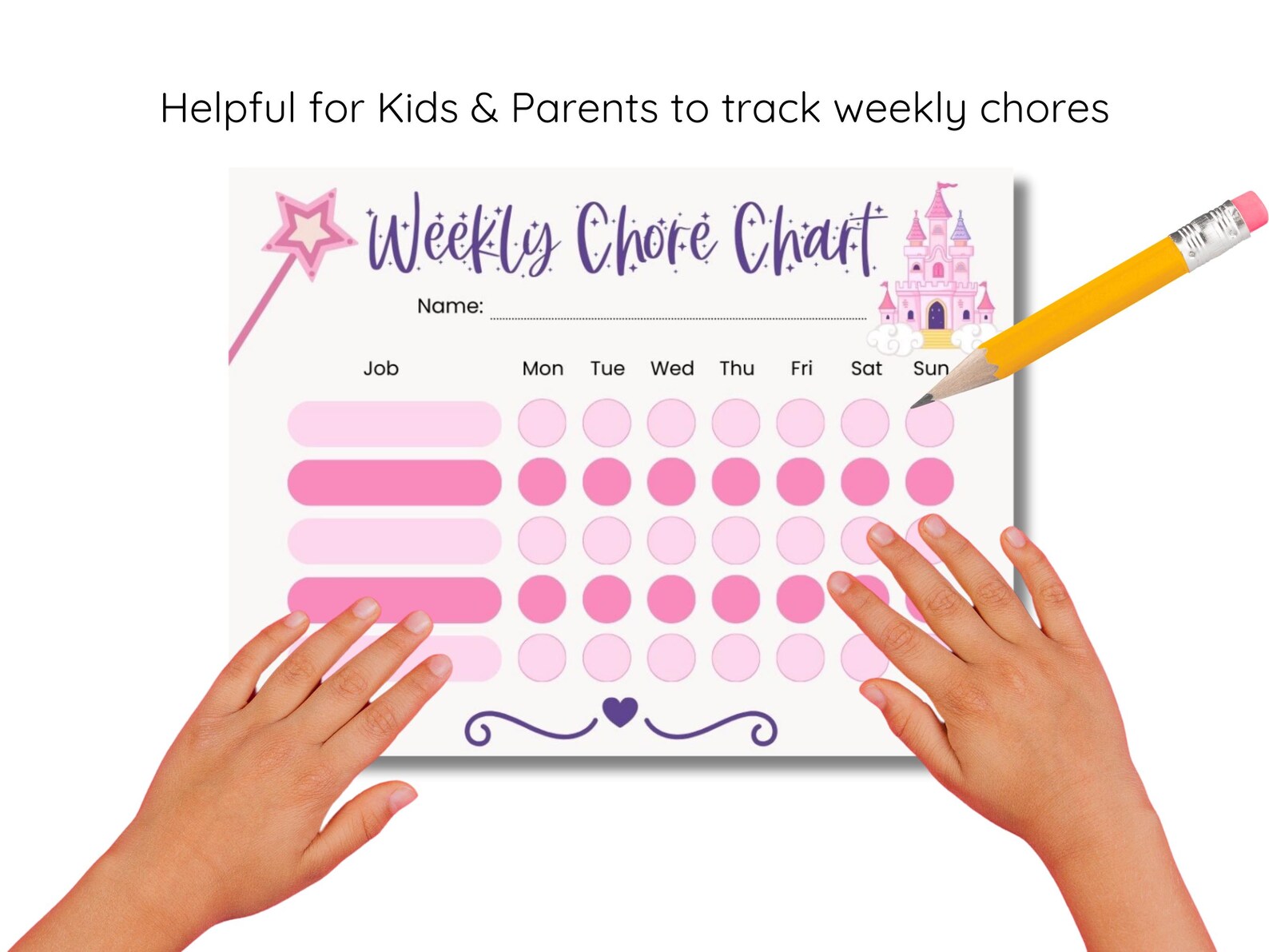 Princess Chore Chart Printable for Kids - Girls Pink Princess Weekly ...