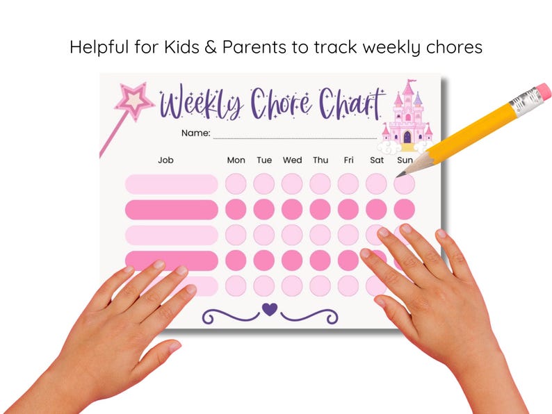 Princess Chore Chart Printable for Kids - Girls Pink Princess Weekly ...