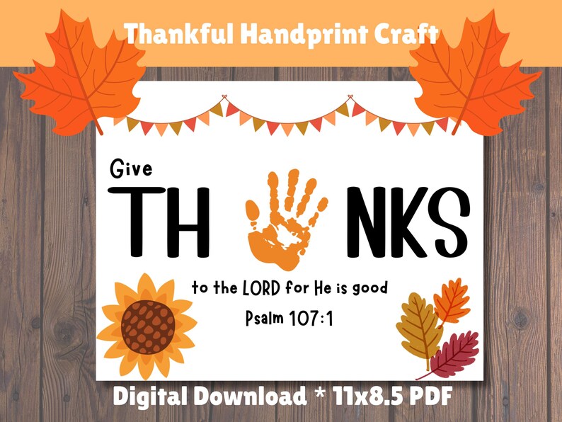 Kids Give Thanks to the Lord Fall Handprint Craft Printable for Daycare ...