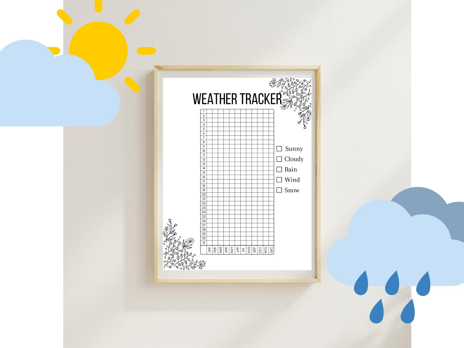 Daily Weather Tracker Chart Printable | New Year Weather Graph Weekly ...