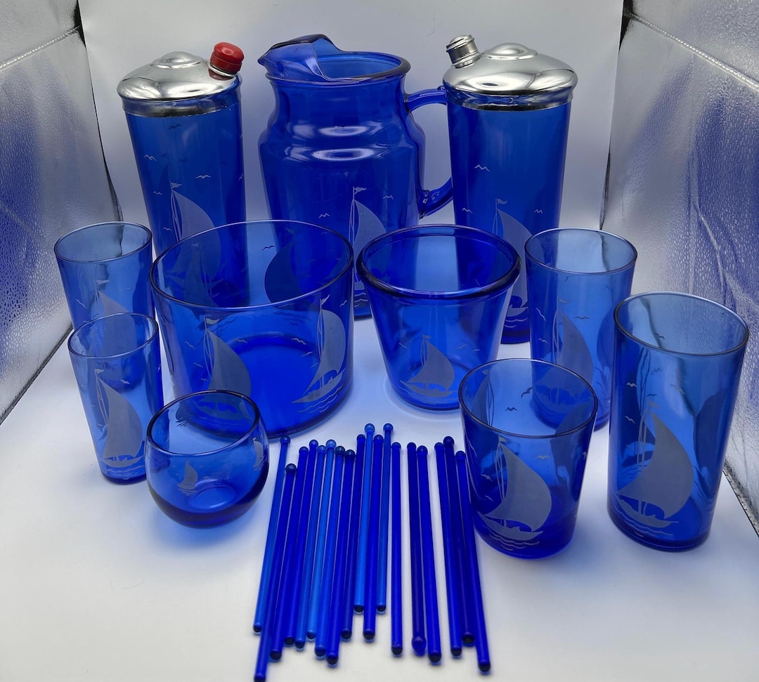 Cobalt Blue Sailboat Aka Ships Glassware - Etsy