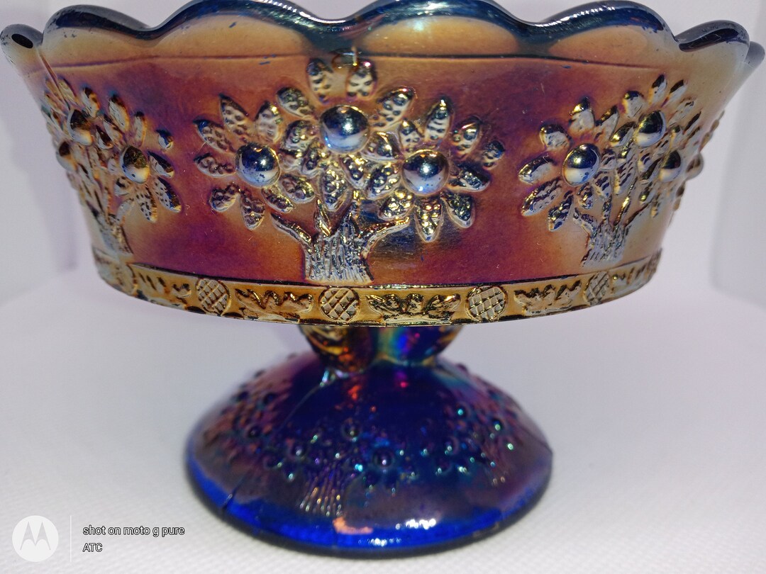 Fenton Orange Tree Cobalt Blue Compote - Etsy