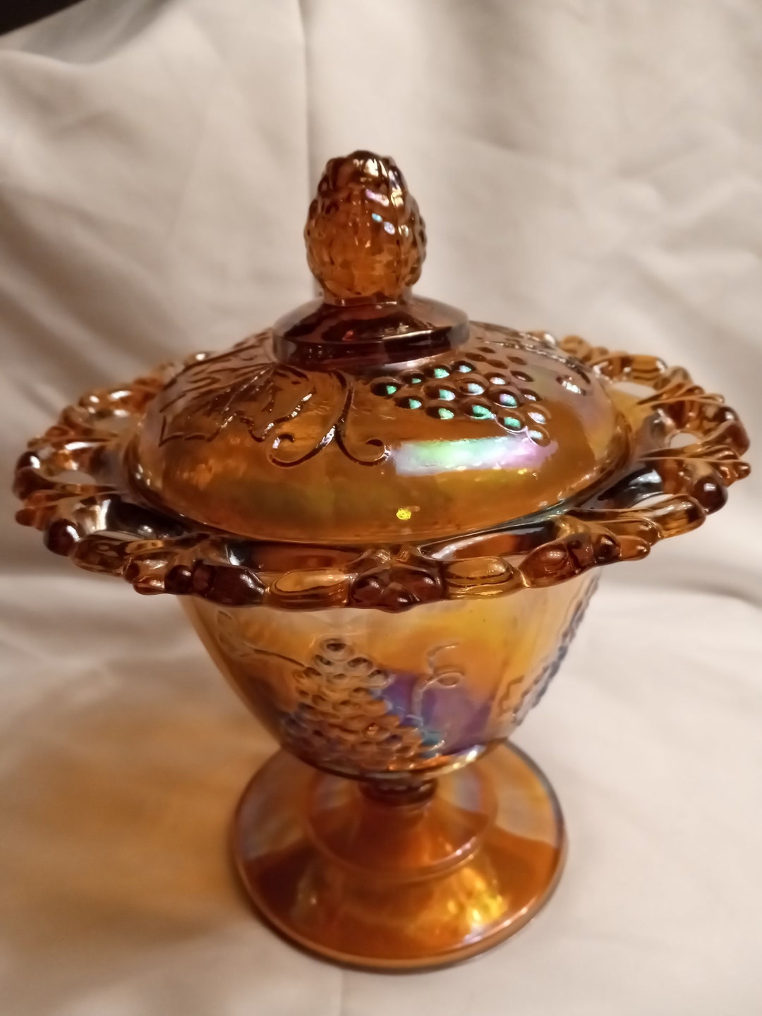 Marigold Harvest Grape Candy Dish W/ Lid by Imperial Glass CO. - Etsy
