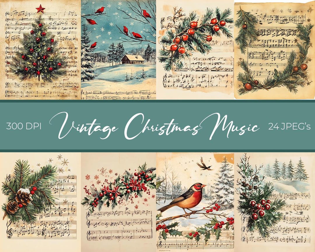 Vintage Christmas Sheet Music Digital Paper Pack – Holiday Backgrounds ...