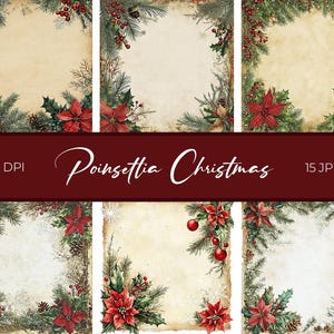 Vintage Christmas Poinsettias Digital Paper Pack – Holiday Backgrounds ...