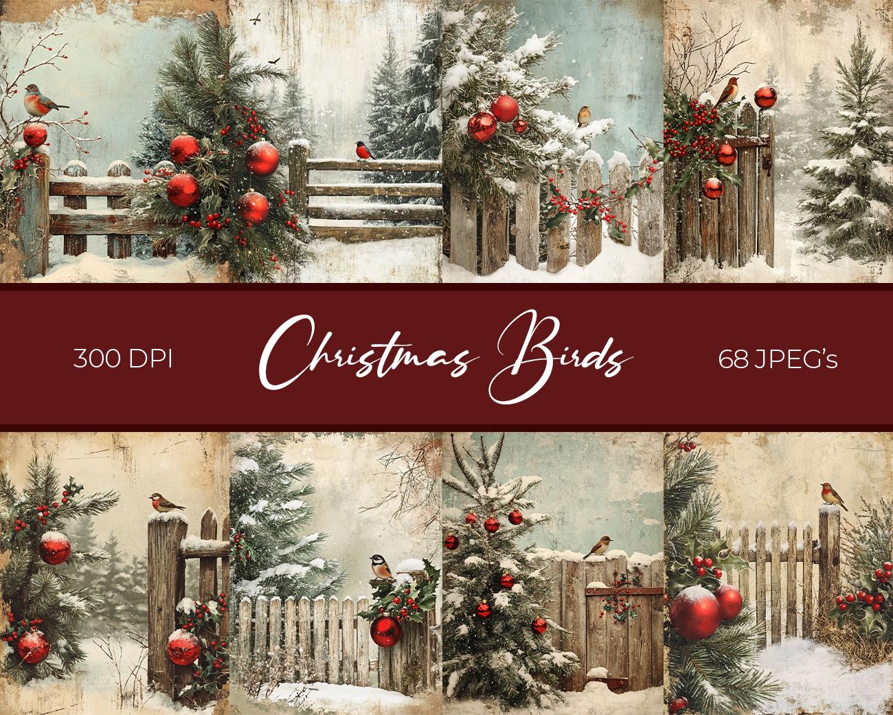 Vintage Christmas Birds Digital Paper Pack – Holiday Backgrounds for ...
